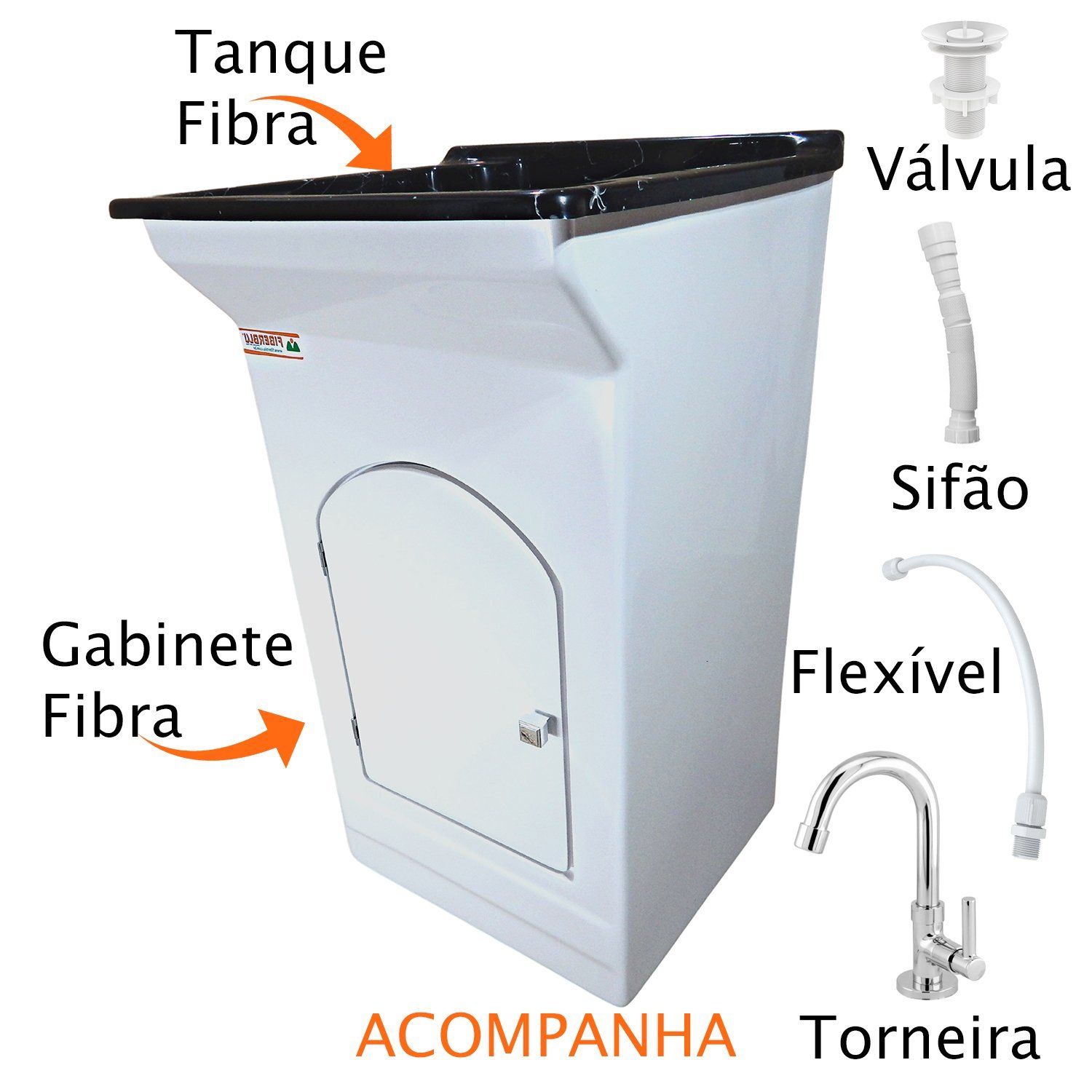 Tanque De Lavar Roupas Pequeno 20L Fibra Torneira De Bancada Cor:Preto ...