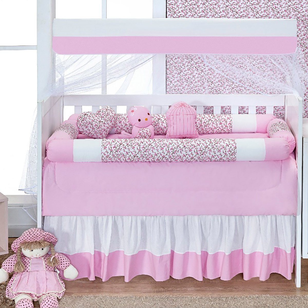 Kit Berço 12 Pçs - Baby Rolo 100%- Jardim Encantado Rosa Balu Baby ...