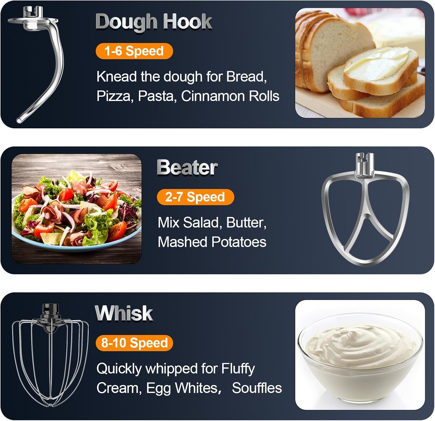 Honinst Stand Mixer 3 em 1, 10 Velocidades, 6.5qt, 660w, Preto ...