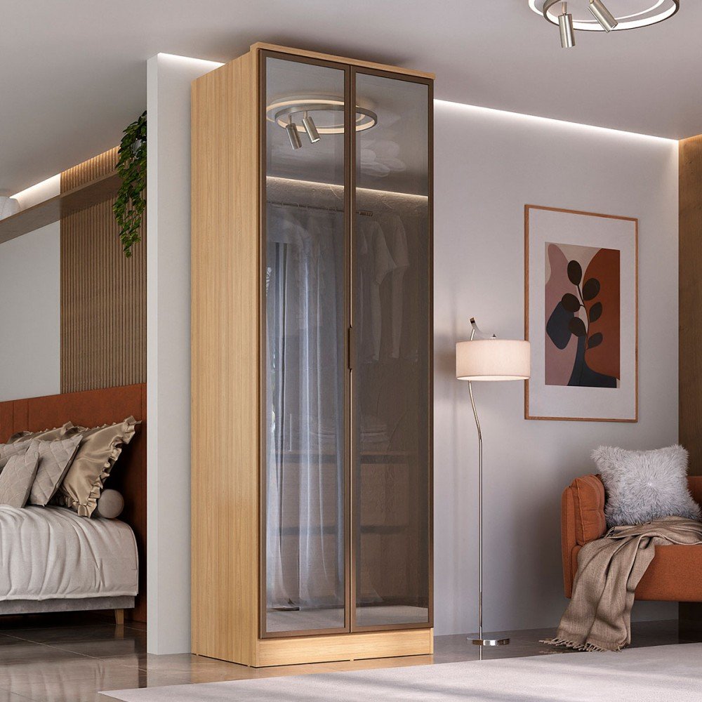 Guarda-roupa Solteiro Ravi 2 Portas Reflecta 2 Gavetas 100% Mdf Olmo Italiano - Mambel ...