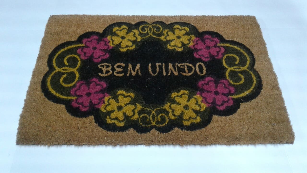 Capacho Fibra de Coco 38x58 cm - Bem Vindo Flores | MadeiraMadeira