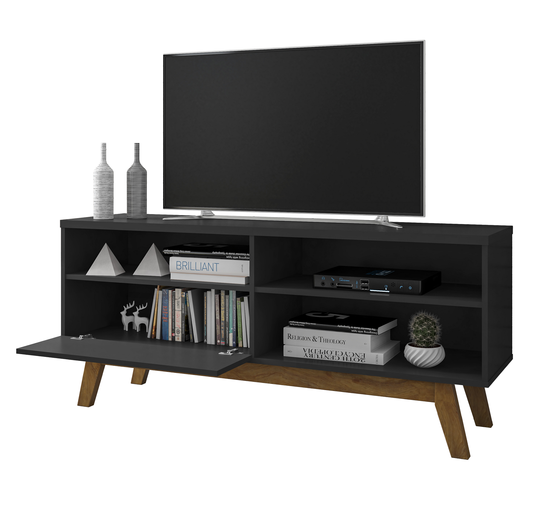 Rack Bancada De TV Até 55 Polegadas Para Sala Home Preto | MadeiraMadeira