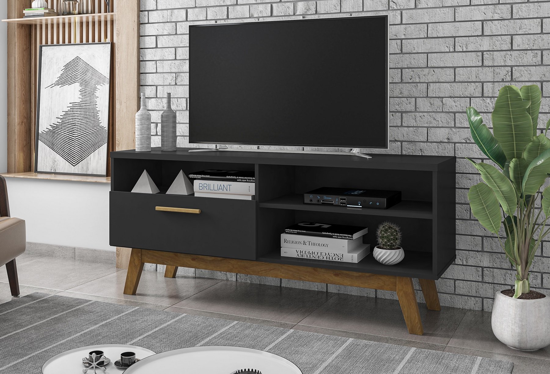 Rack Bancada De TV Até 55 Polegadas Para Sala Home Preto | MadeiraMadeira