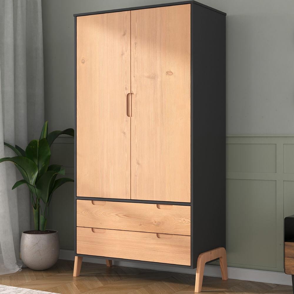 Guarda Roupa com 2 Portas - Grafite/Pinus | MadeiraMadeira