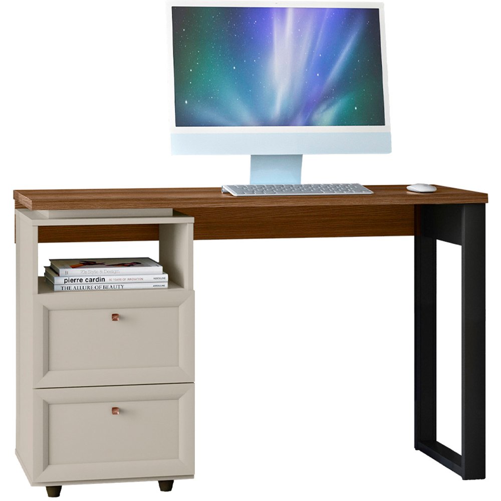 Mesa Para Computador Notebook 02 Gavetas 120 cm Archie L05 Freijó Off White - Lyam Decor ...