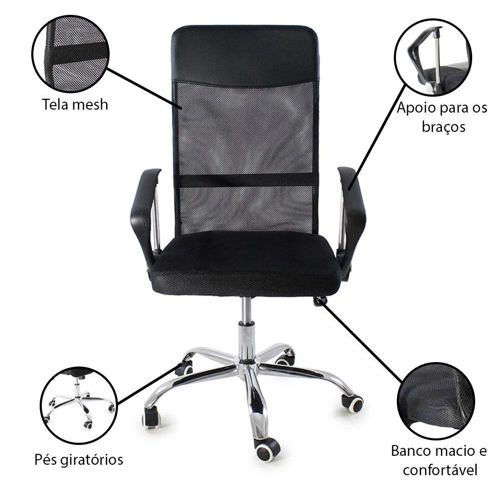 Kit 3 Cadeiras de Escritorio Nagano Tela Mesh Ergonômica | MadeiraMadeira