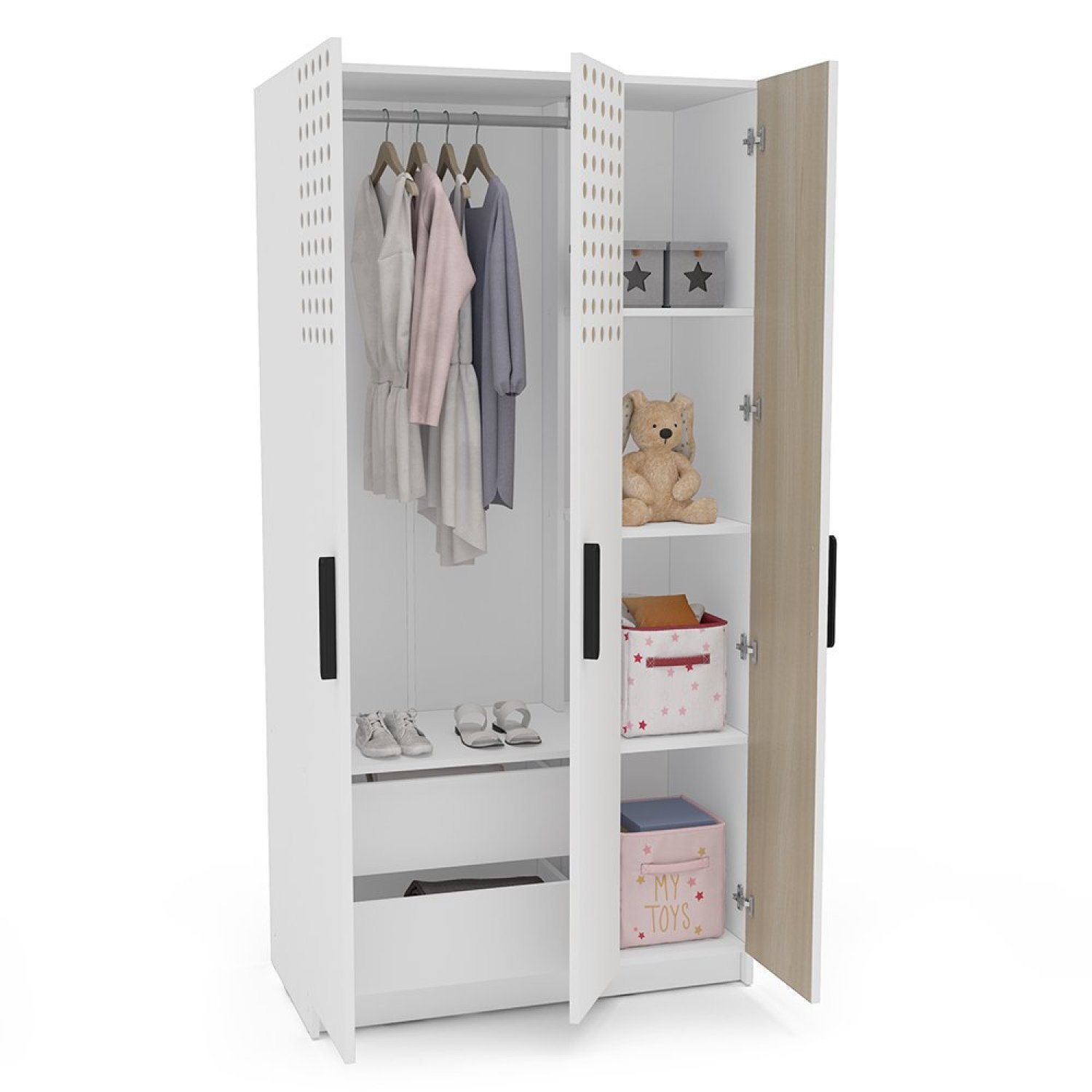 Roupeiro Infantil 3 Portas 2 Gavetas Domi | MadeiraMadeira