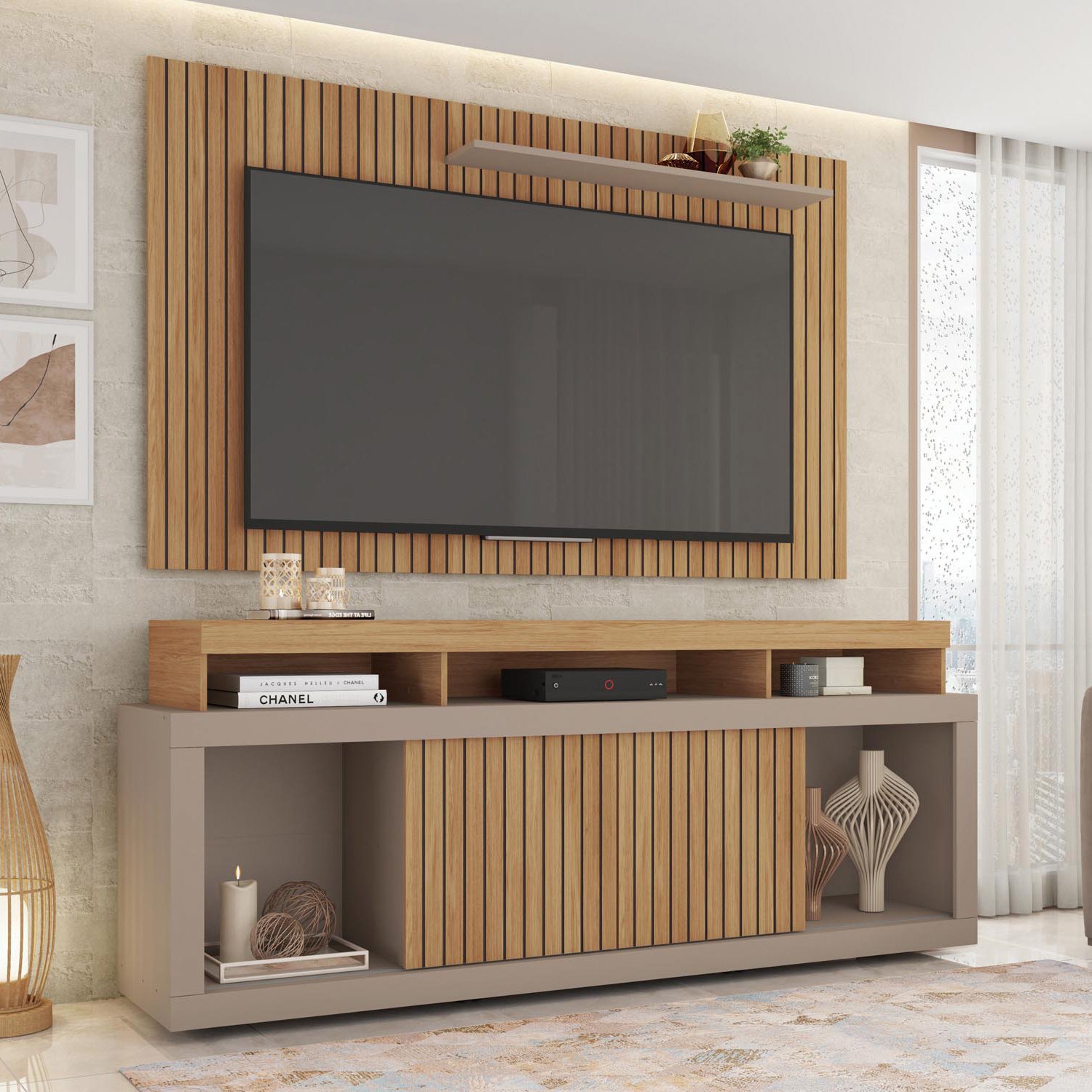 Rack com Painel Para TV de até 65 Polegadas 2 Portas Ripado Esmeralda | MadeiraMadeira