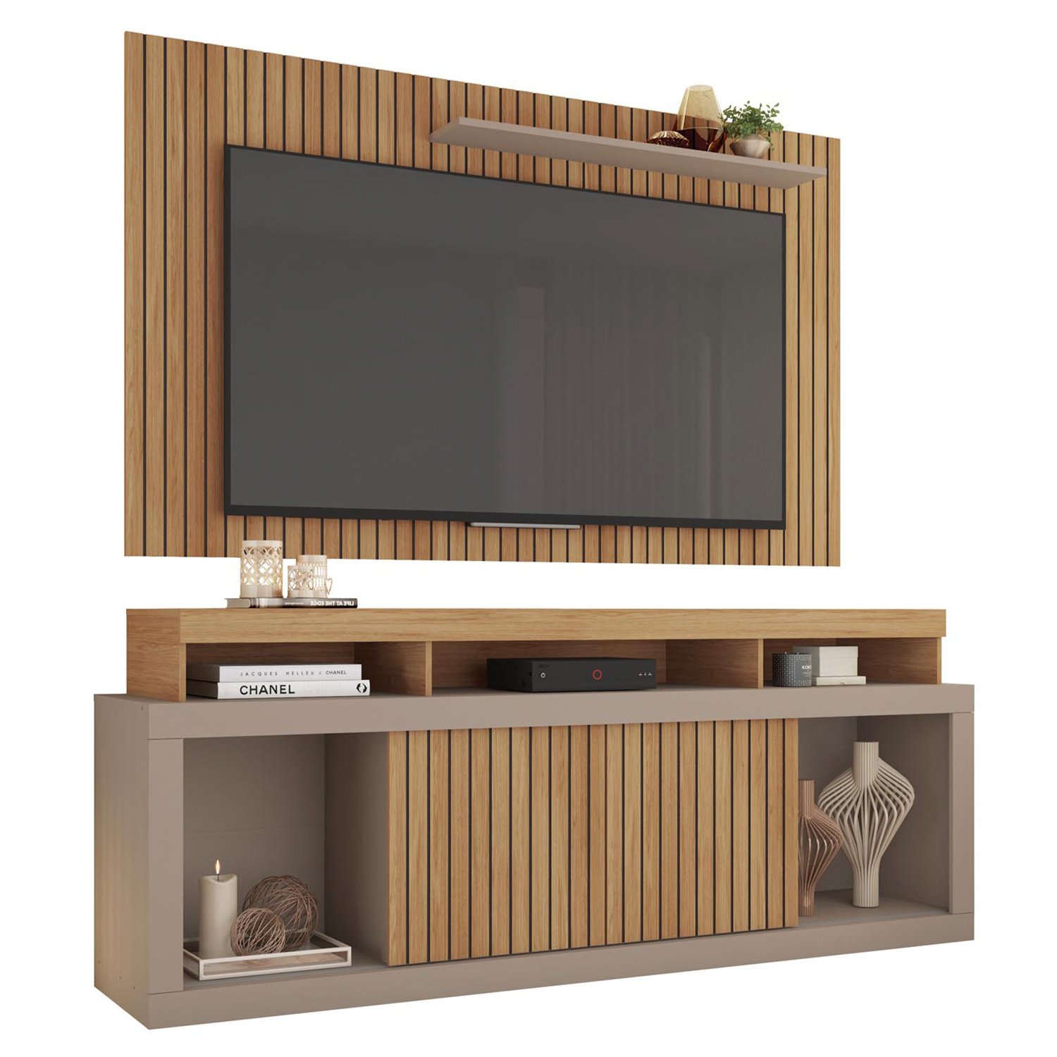 Rack com Painel Para TV de até 65 Polegadas 2 Portas Ripado Esmeralda | MadeiraMadeira