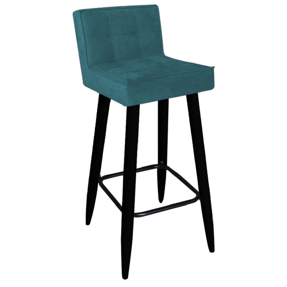 Banqueta Alta Lucy Pé Suede Azul Turquesa | MadeiraMadeira