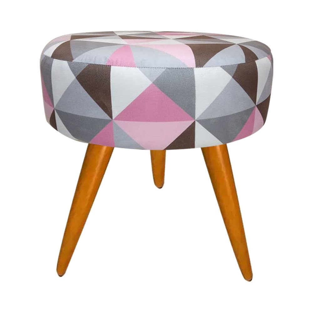 Puff Redondo Suede Estampado Triângulo Rosa | MadeiraMadeira