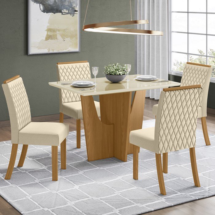 Kit 4 Cadeiras Estofadas SI03 Veludo Nature Linho Henn | MadeiraMadeira