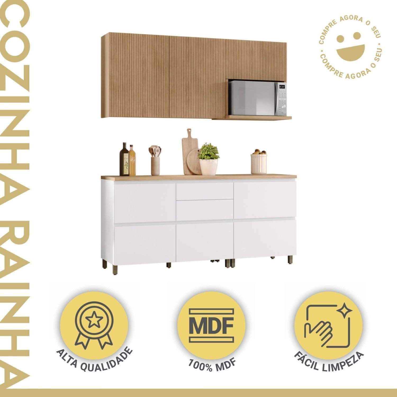 Cozinha Modulada 4 Peças Ripado 100% MDF Rainha | MadeiraMadeira