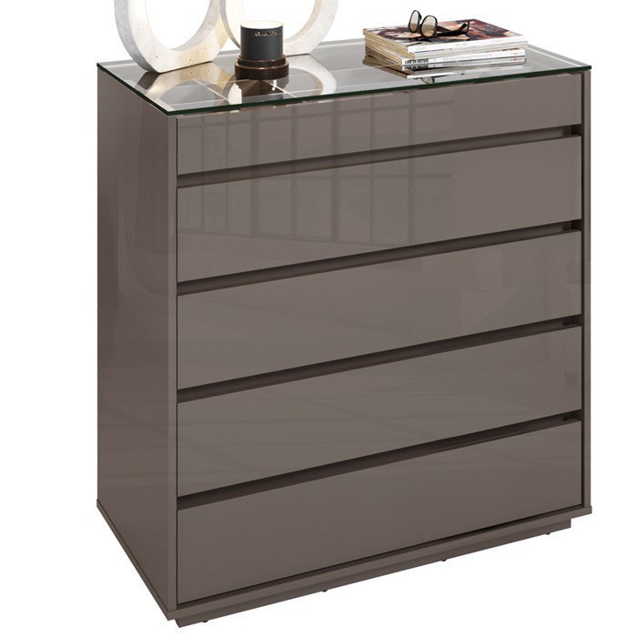 Comoda Tampo De Vidro 5 Gavetas 010059 Cinza Perola DCASA | MadeiraMadeira