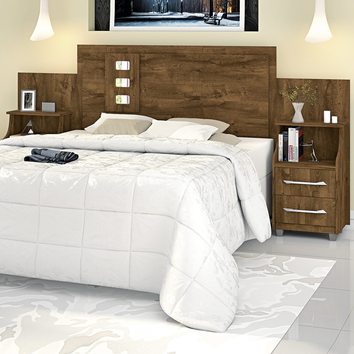 Cabeceira com Criados Versátil com 3 Estágios de Regulagem:malbec ...