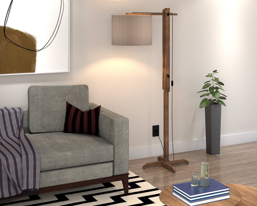 Abajur Chão Luminária Onix com Pés de Madeira Rustico - Off White ...
