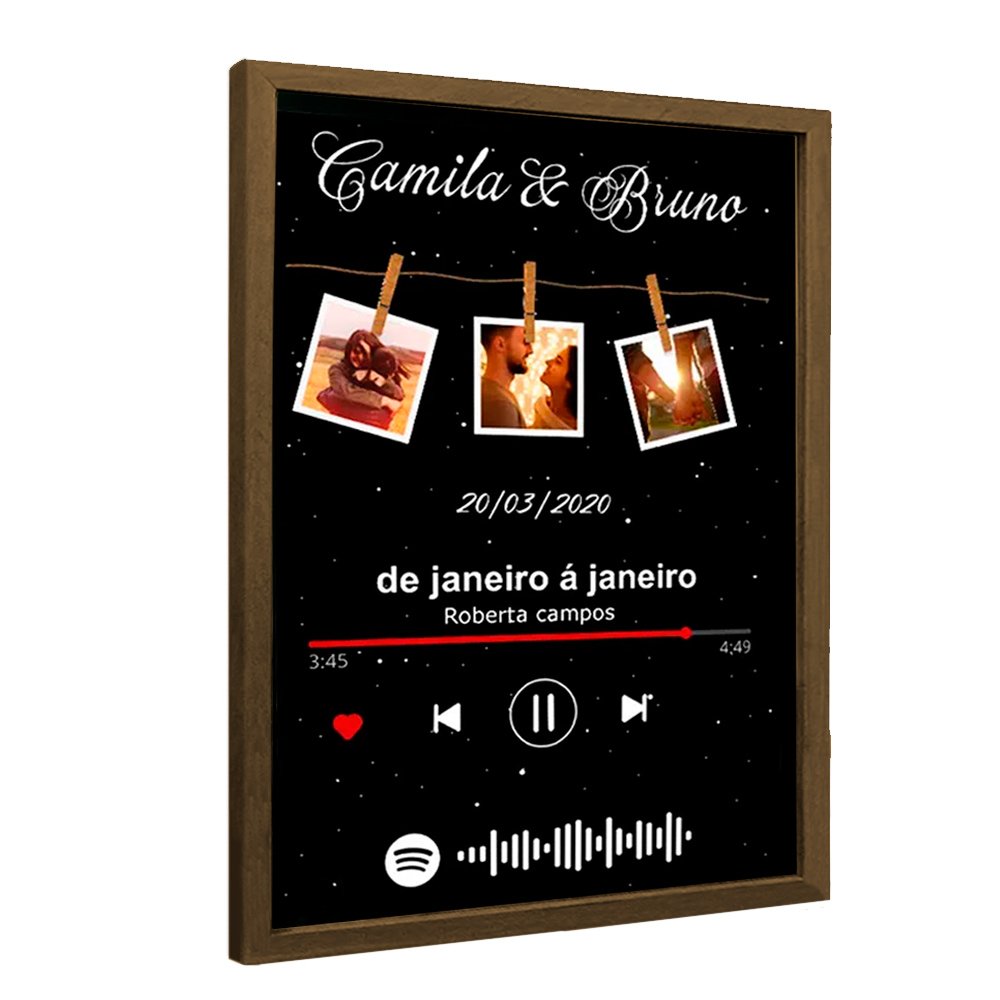 Quadro Personalizado com Foto e Música Casal em Moldura Caixa Tacolado ...