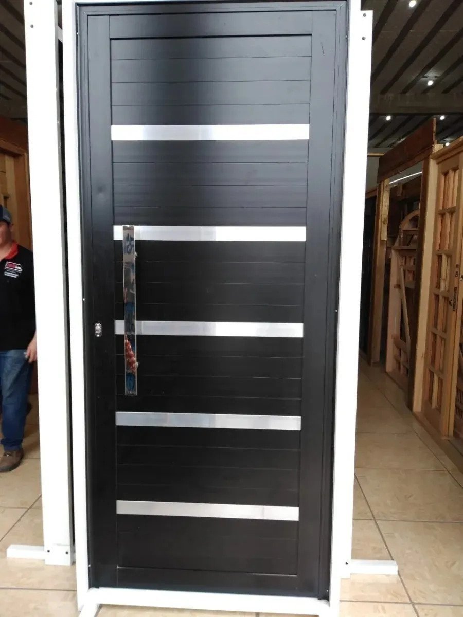 Porta Pivotante De Aluminio Preto Frisada 2,10 (A) x 1,20 (L) Linha 30 ...