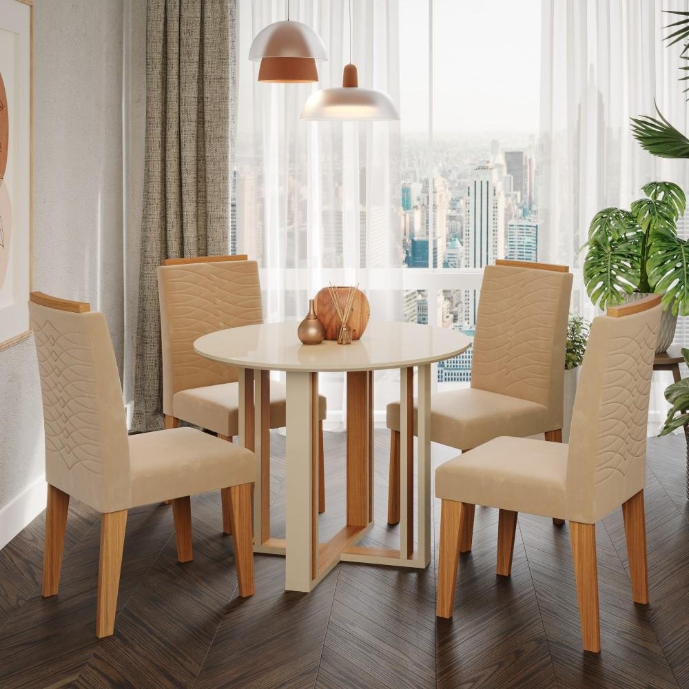Kit Conjunto Sala De Jantar Mesa Redonda Tampo MDF 93 Cm Com 4 Cadeiras ...
