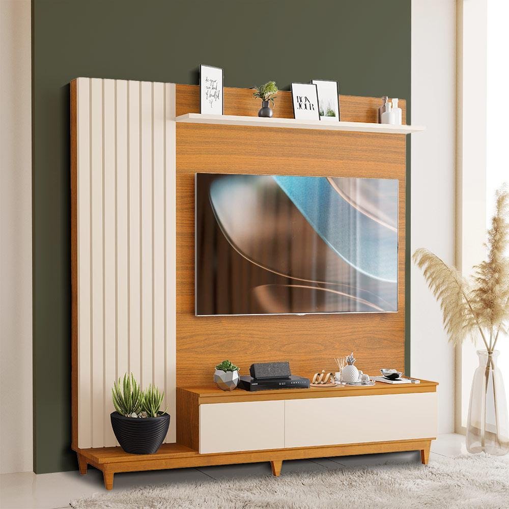 Painel Ripado 100% Mdf para Tv de 65 Polegadas - Freijó Off White ...