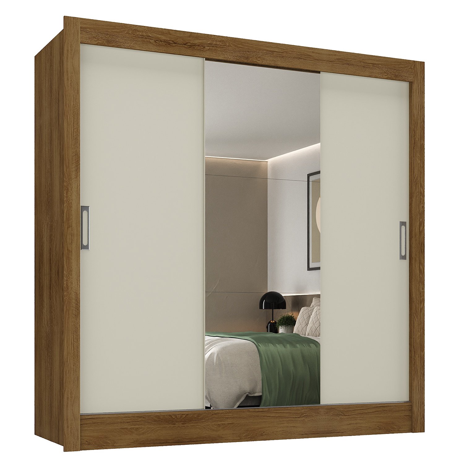 Guarda-Roupa Casal 3 Portas de Correr com Espelho Jequitibá Yescasa ...