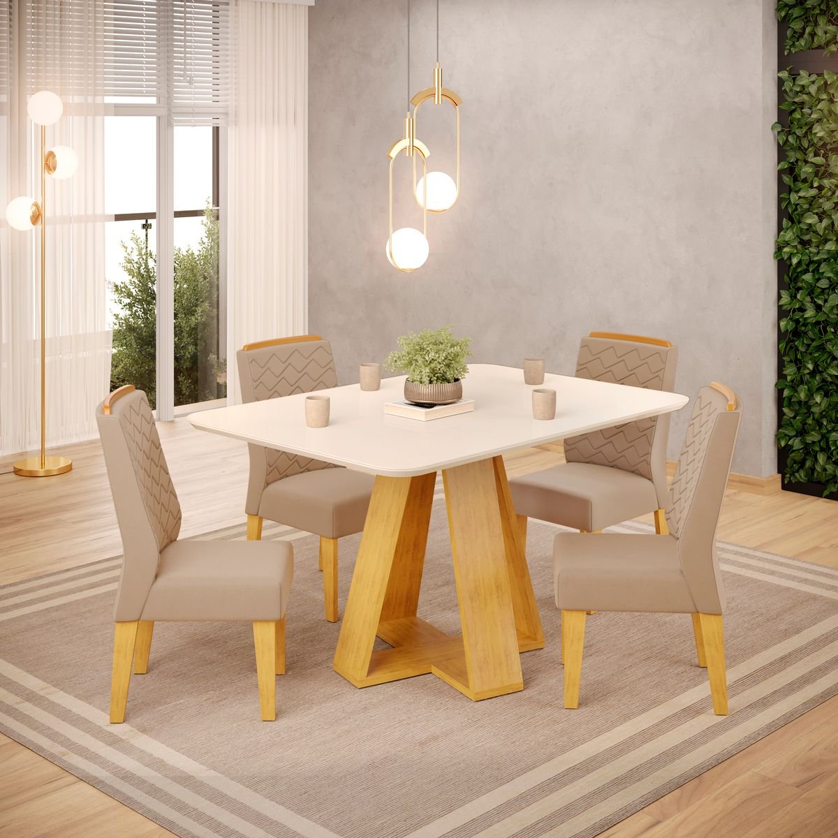 Conjunto Sala de Jantar 4 Cadeiras Tampo de Vidro Dj Móveis Kiara Cedro ...