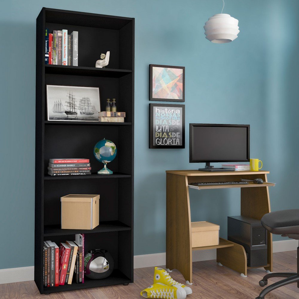 Escritório Completo Multy 6 Prateleiras Preto/pinho - Pnr Móveis ...