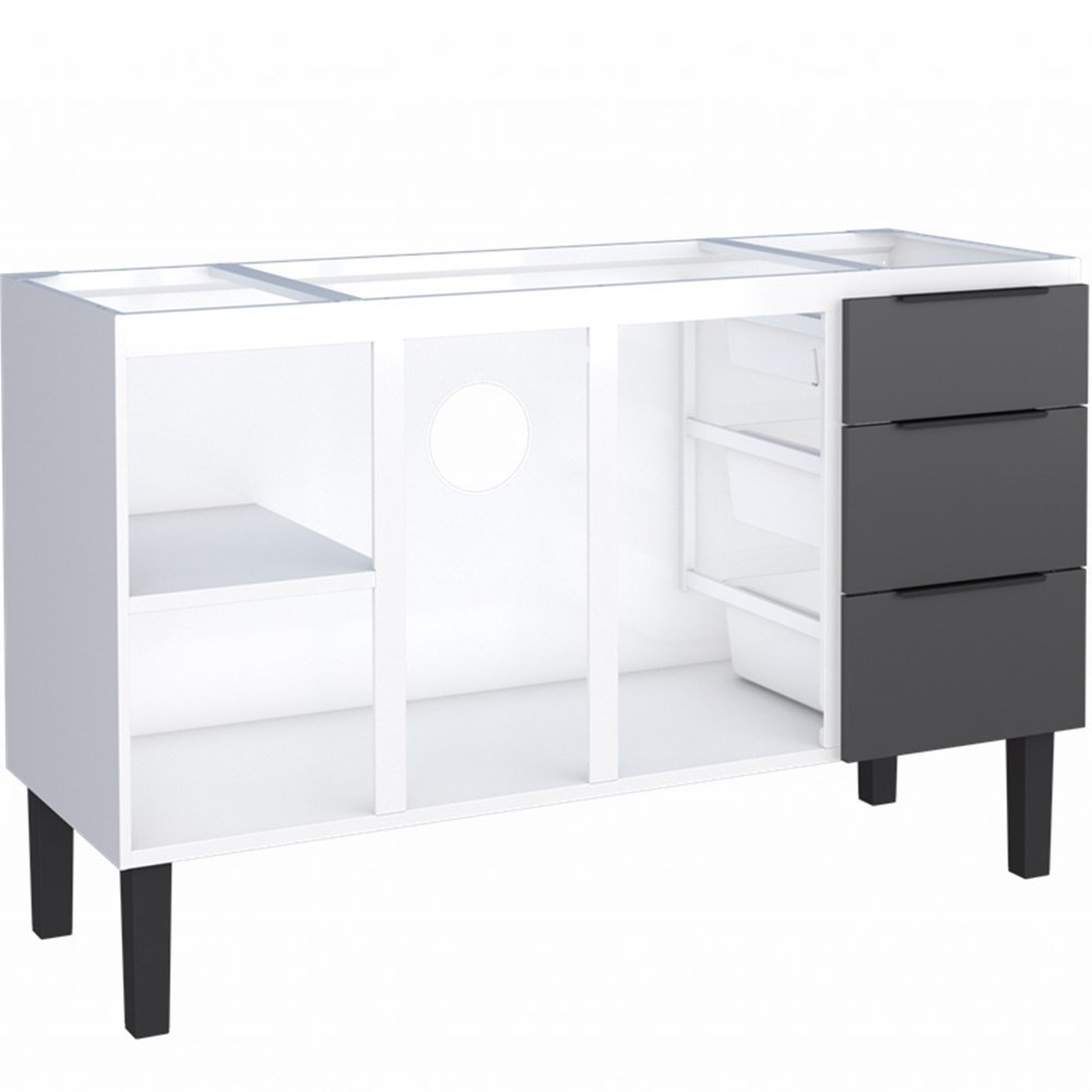 Gabinete Aço Pia Cozinha 1,40 Júpiter Preto Cozimax | MadeiraMadeira