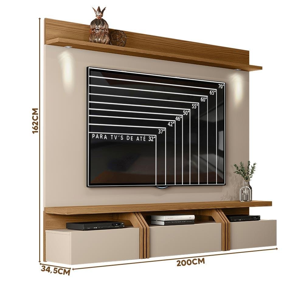 Painel De TV Até 70 Polegadas Com LED Griz Carvalho Nobre Lodi DJ ...