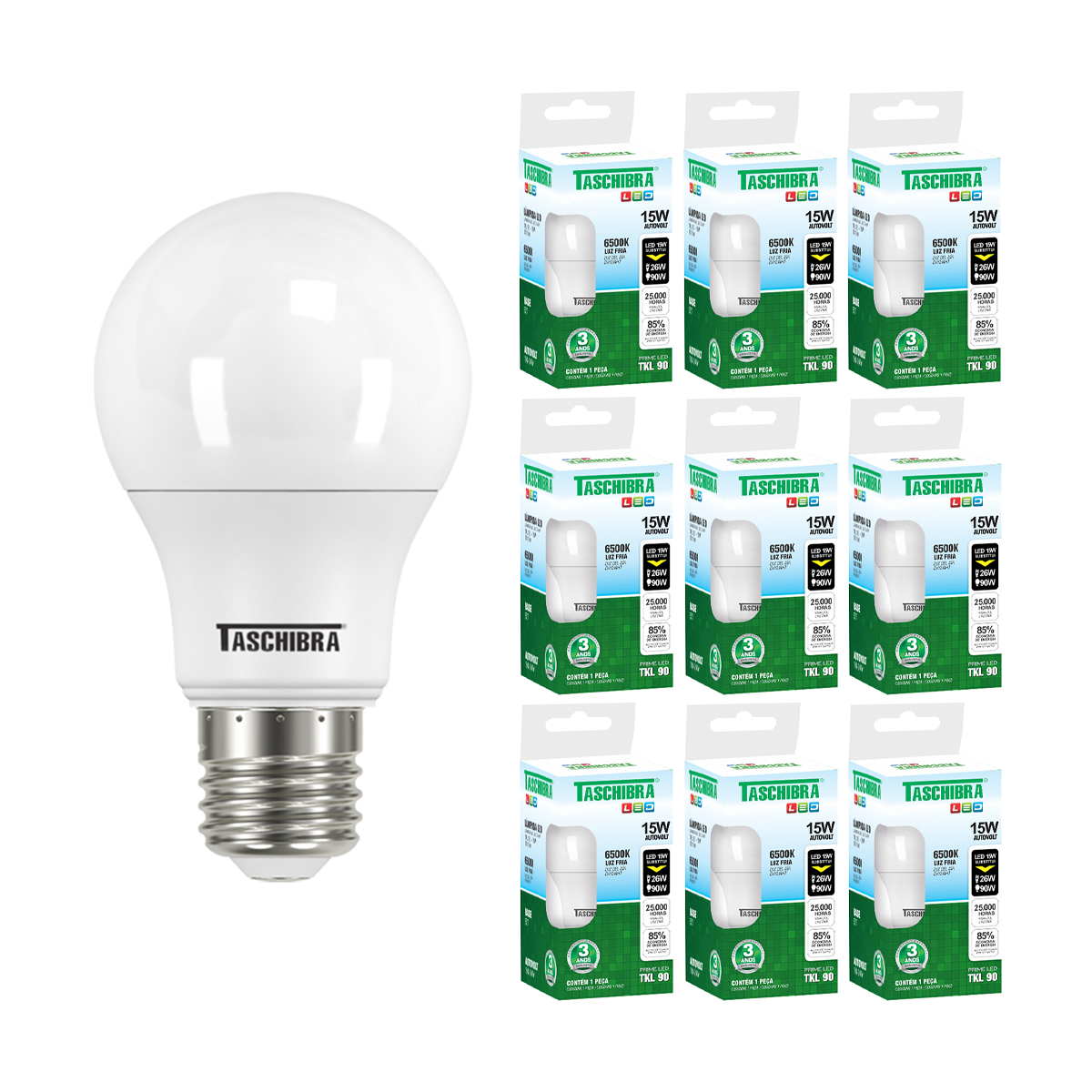 Kit 10 Lâmpadas Led Bulbo TKL 15W Taschibra E27 Bivolt 6500K Luz Fria | MadeiraMadeira
