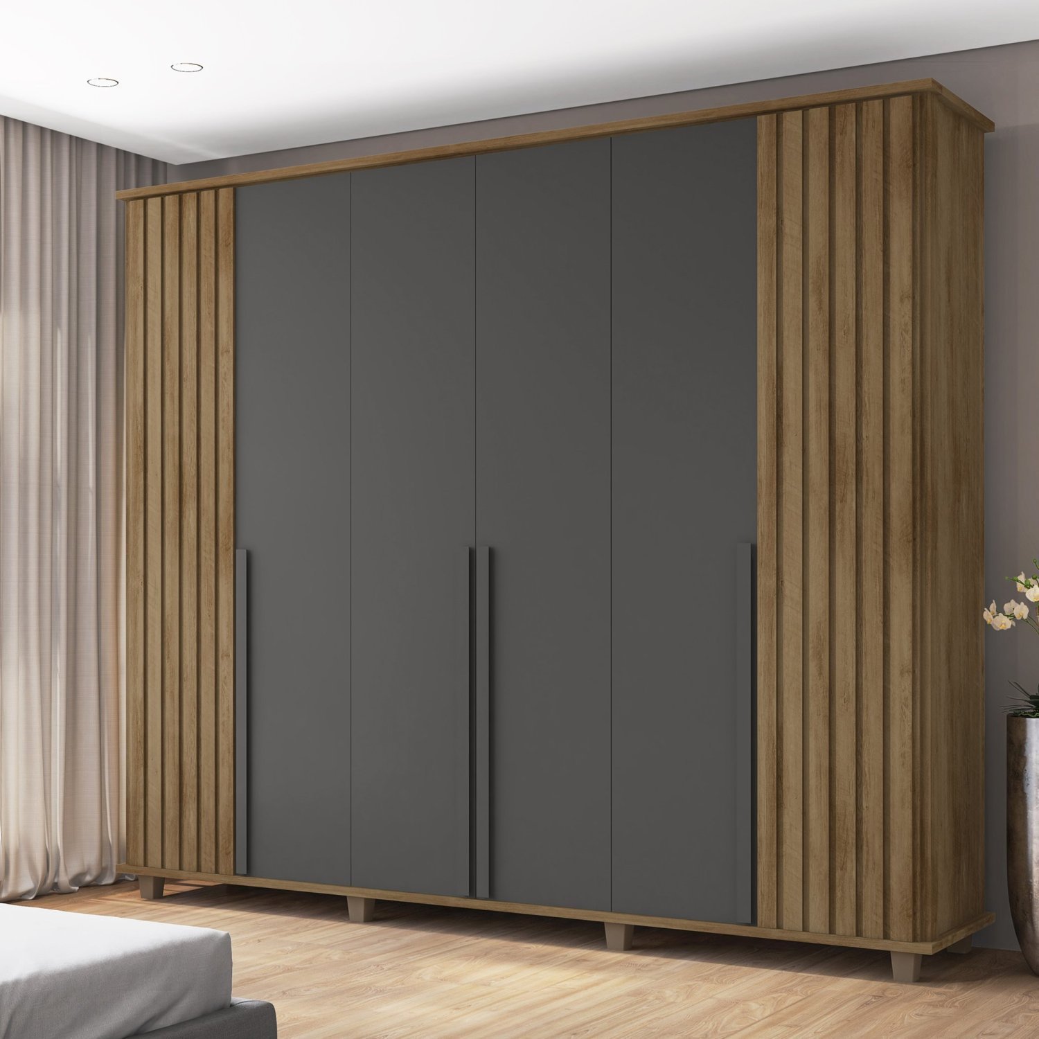 Guarda Roupa Casal com Detalhe em Ripado 6 Portas 3 Gavetas Internas ...