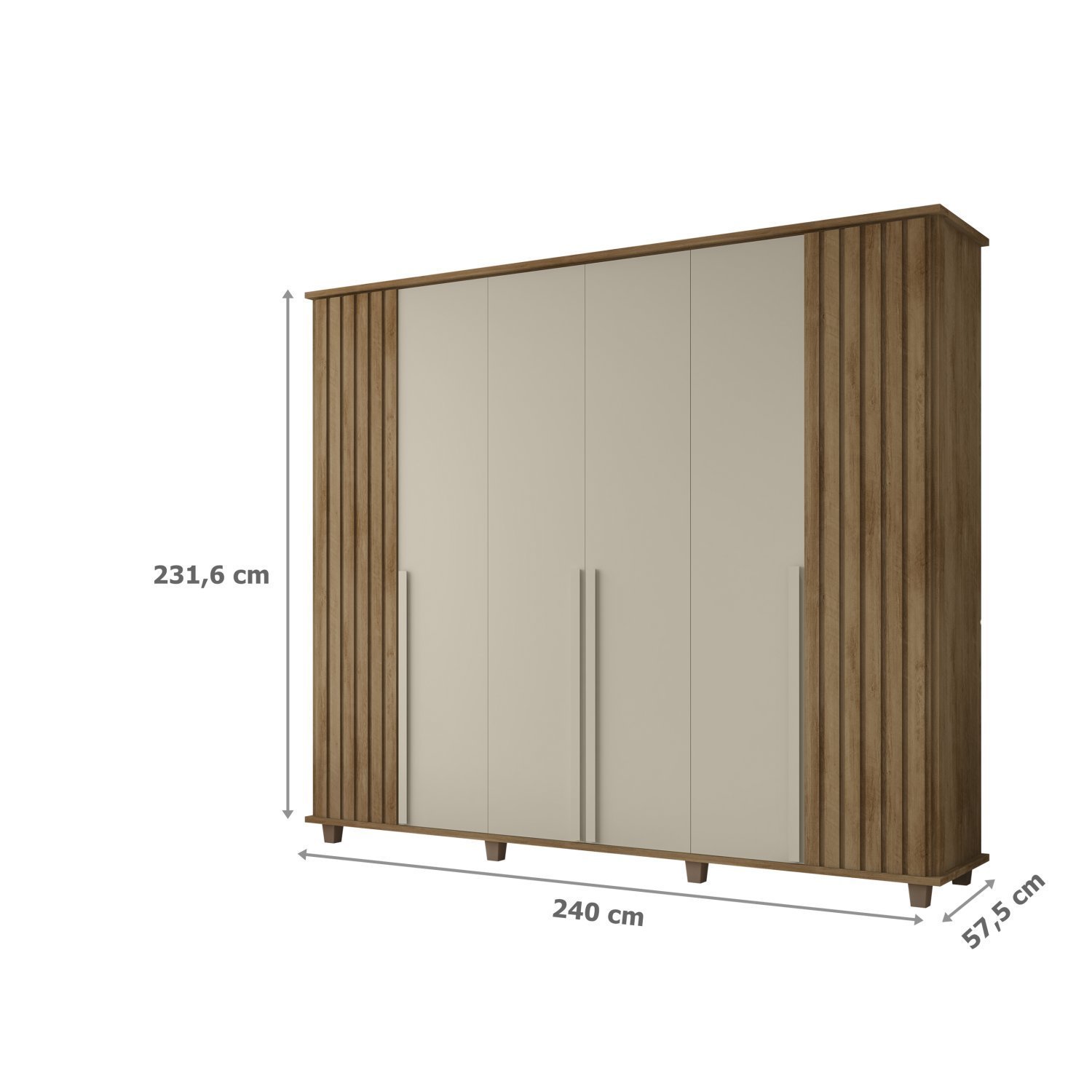Guarda Roupa Casal com Detalhe em Ripado 6 Portas 3 Gavetas Internas ...