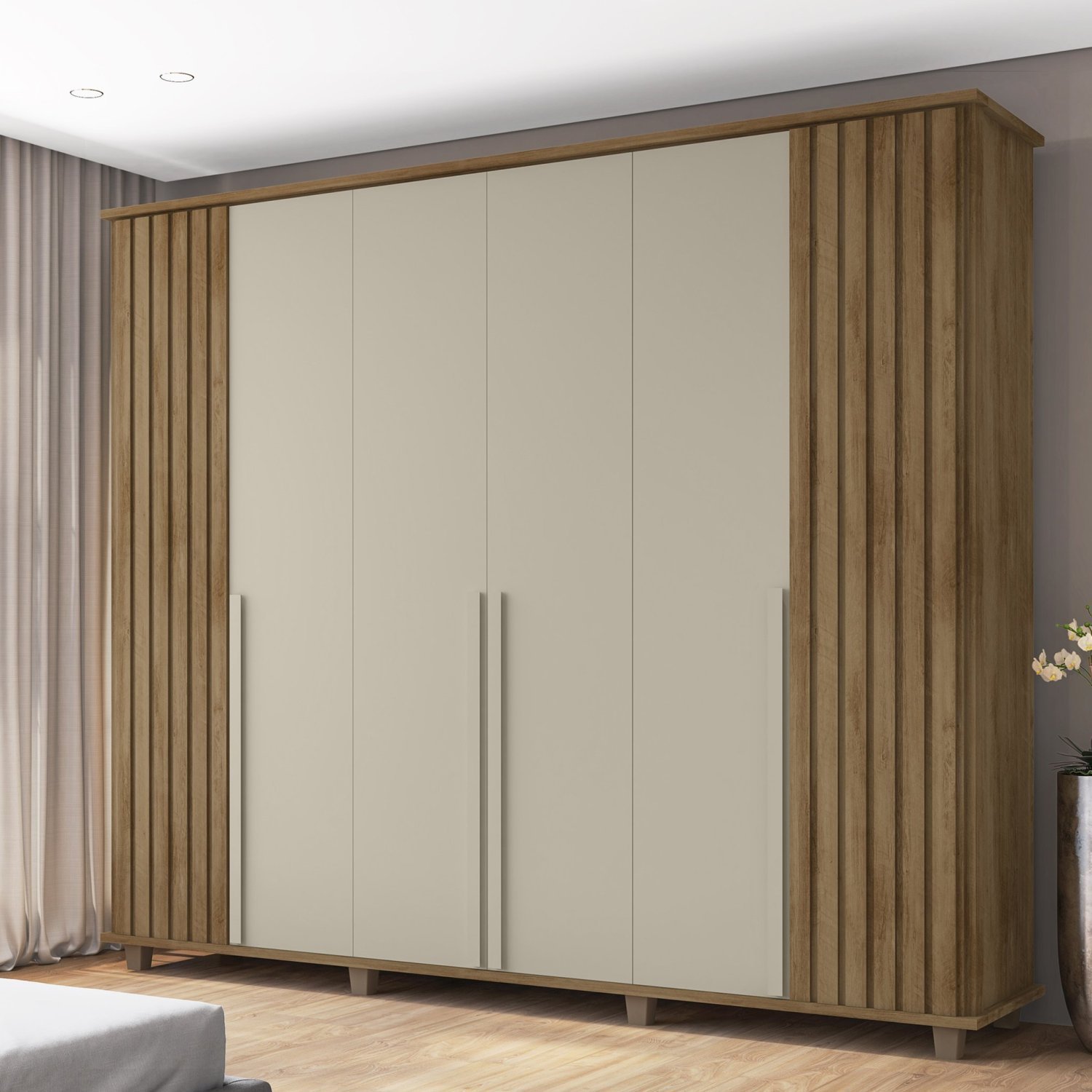 Guarda Roupa Casal com Detalhe em Ripado 6 Portas 3 Gavetas Internas ...