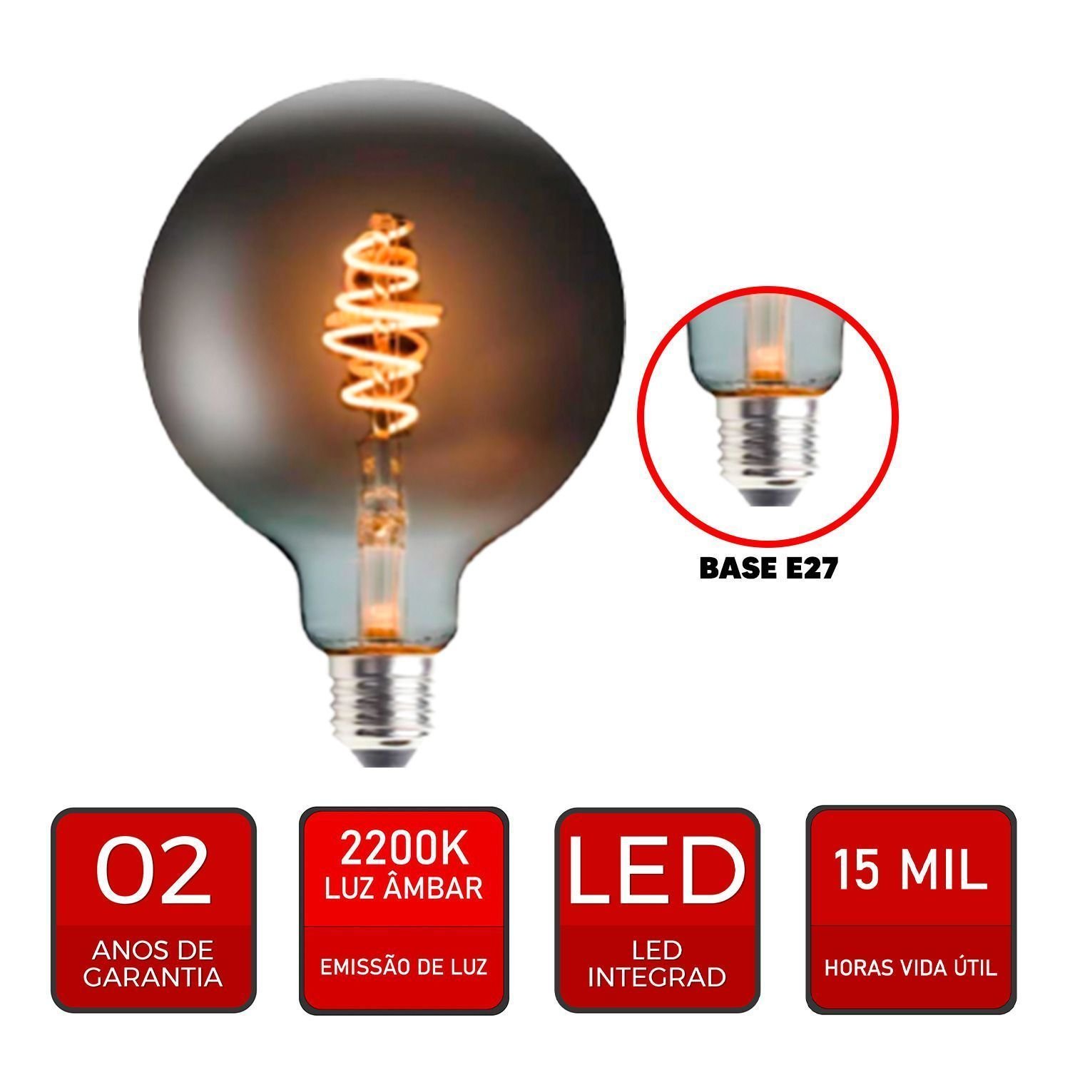 Lâmpada Led Retrô Black G125 E27 5w 150 Lumens Âmbar 2200k Bivolt ...