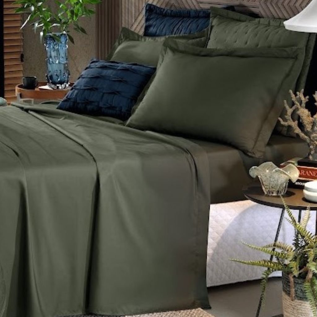 Jogo de Cama King Essence Toque de Algodão 4 Peças Hedrons:verde Oliva ...