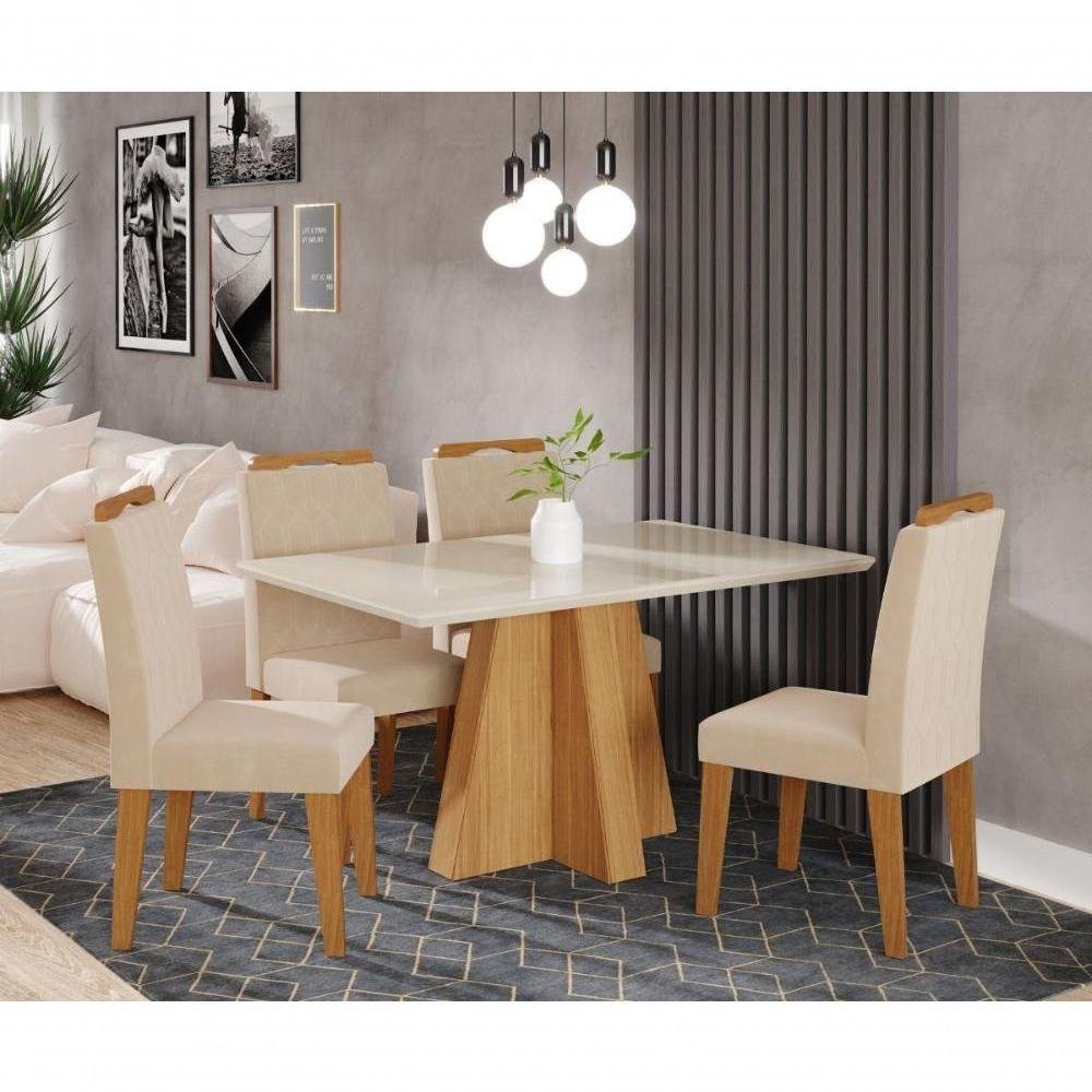 Conjunto Sala de Jantar Patricia 130x80 Tampo Mdf/vidro 4 Cadeiras Paola Cimol Nature/offwhite ...
