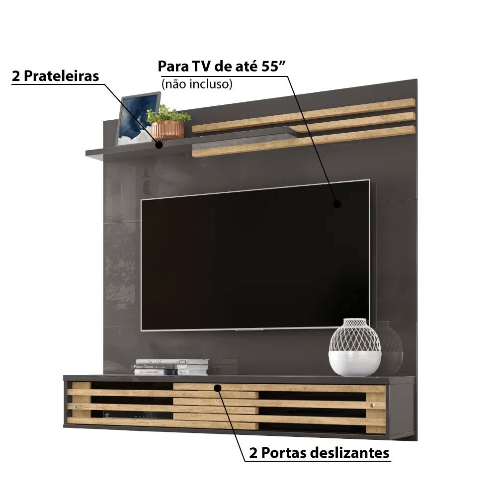 Painel Suspenso Frizz Sublime para TV 55 Pol Titânio Carvalho ...