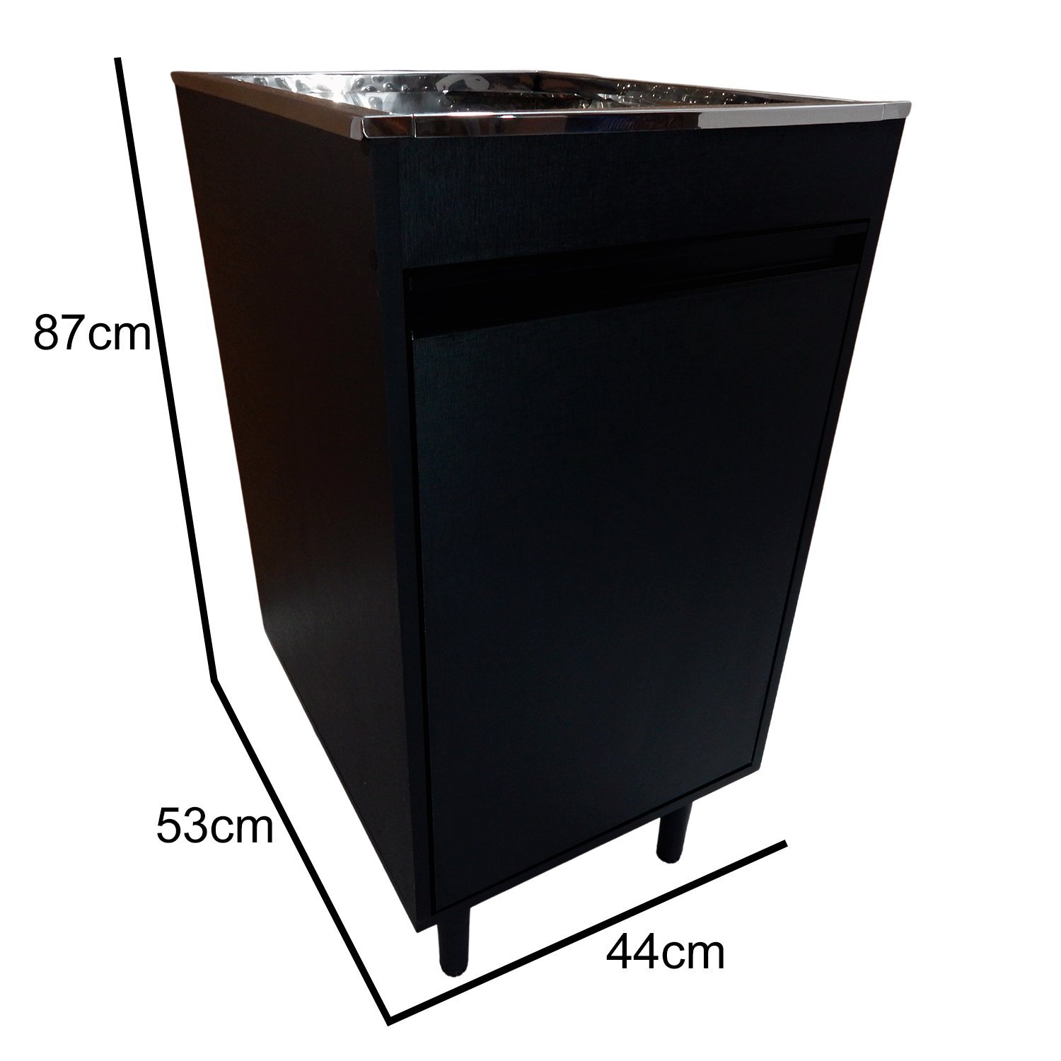 Tanque de lavar roupa Inox 30L Gabinete Preto MDF Montado | MadeiraMadeira