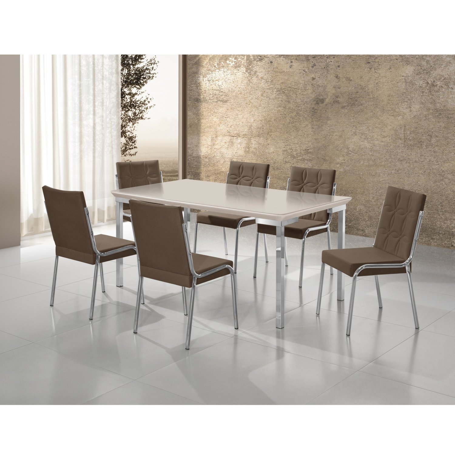 Conjunto Sala de Jantar Mesa Iza New Tampo MDF/Vidro 6 Cadeiras Natani ...