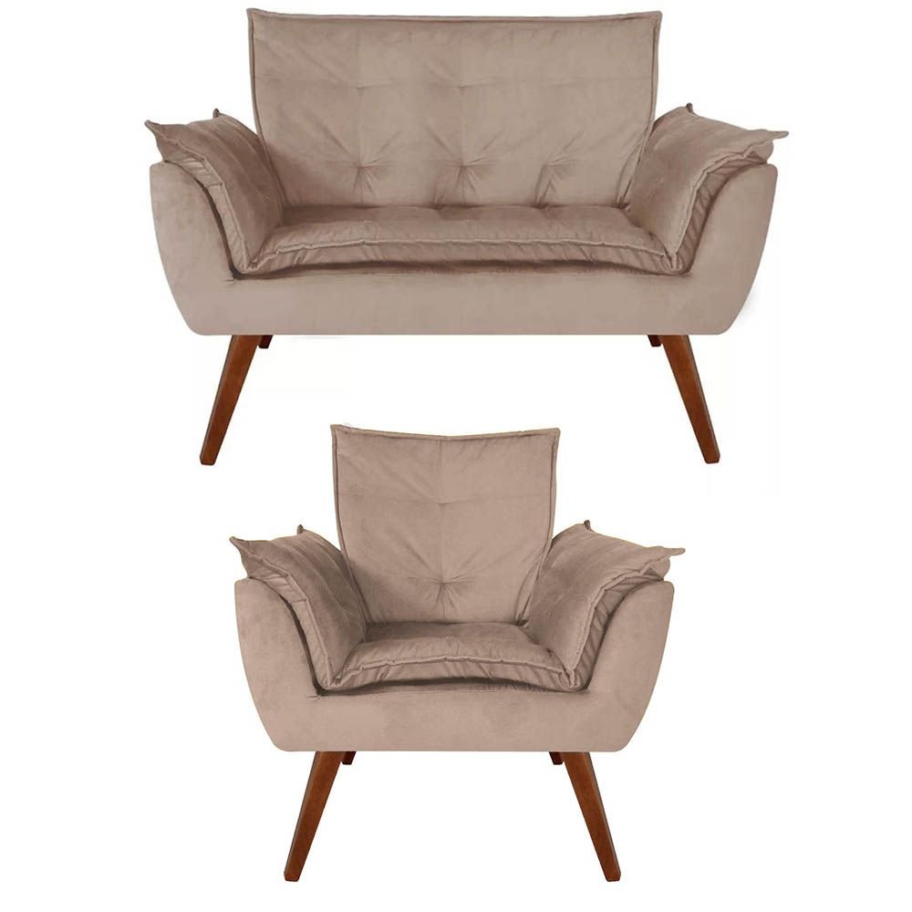 Kit Namoradeira + 1 Poltrona Decorativa Opalla Suede Bege Rosado ...