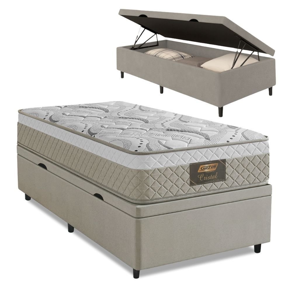 Cama Box Baú Solteiro Cristal Molas Ensacadas 88x188x64cm | MadeiraMadeira