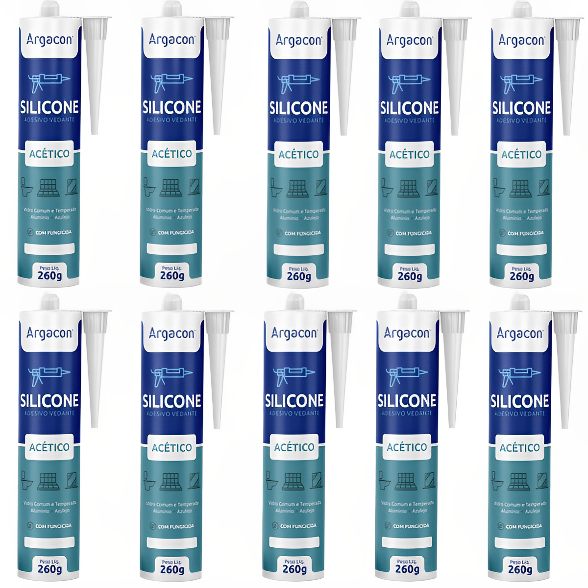 Silicone Acético Incolor 260g Kit 10 Unidades Uso Geral Argacon ...