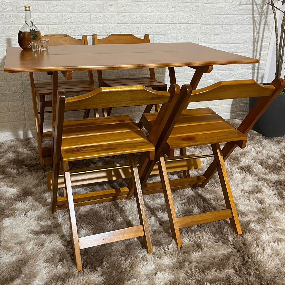 Kit 2 Conjunto Dobrável 120x70 Mesa com 4 Cadeiras Paraná Cor:mel | MadeiraMadeira