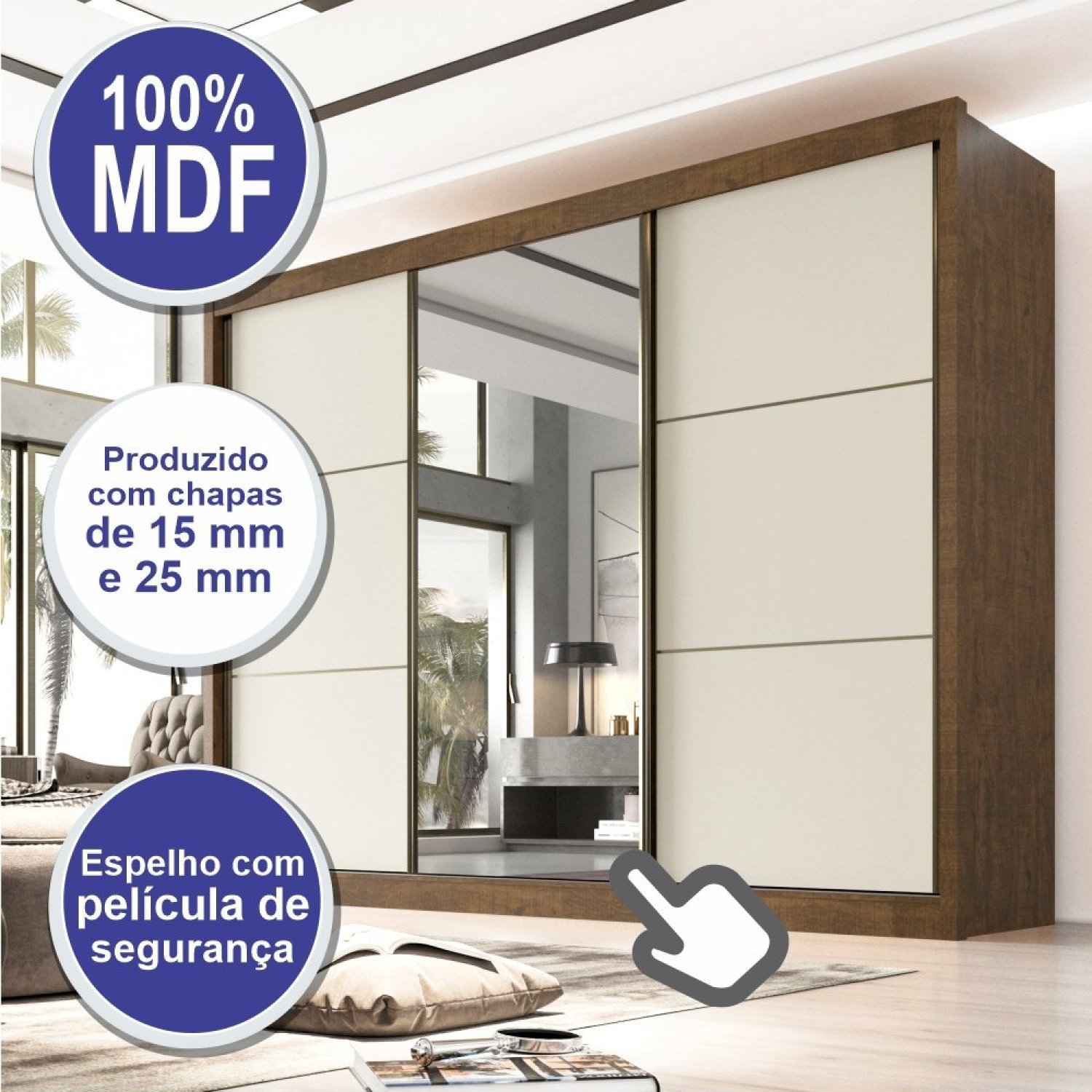 Guarda Roupa com Espelho Casal 3 Portas 6 Gavetas 100% MDF Miami ...