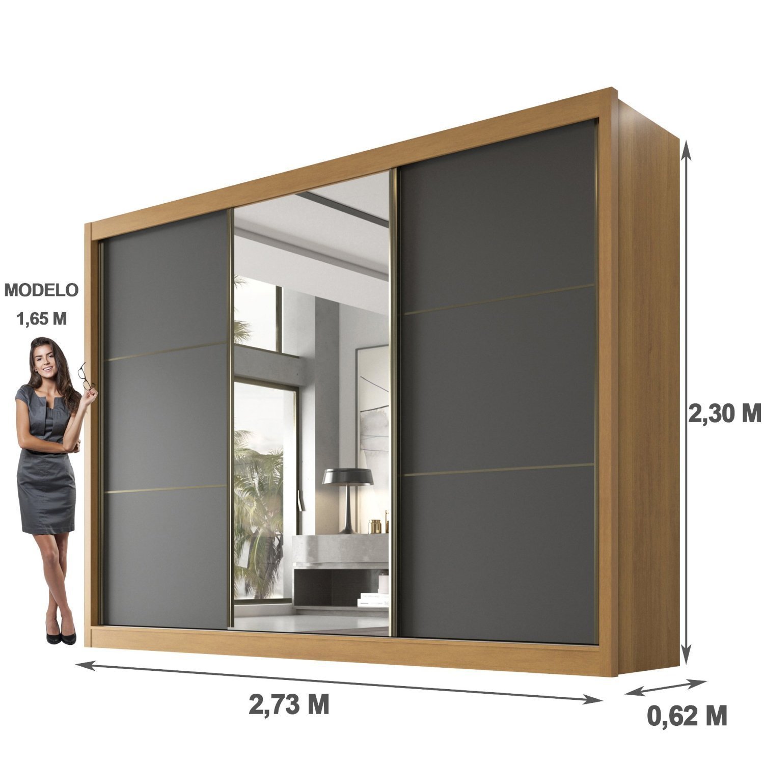 Guarda Roupa com Espelho Casal 3 Portas 6 Gavetas 100% MDF Miami ...