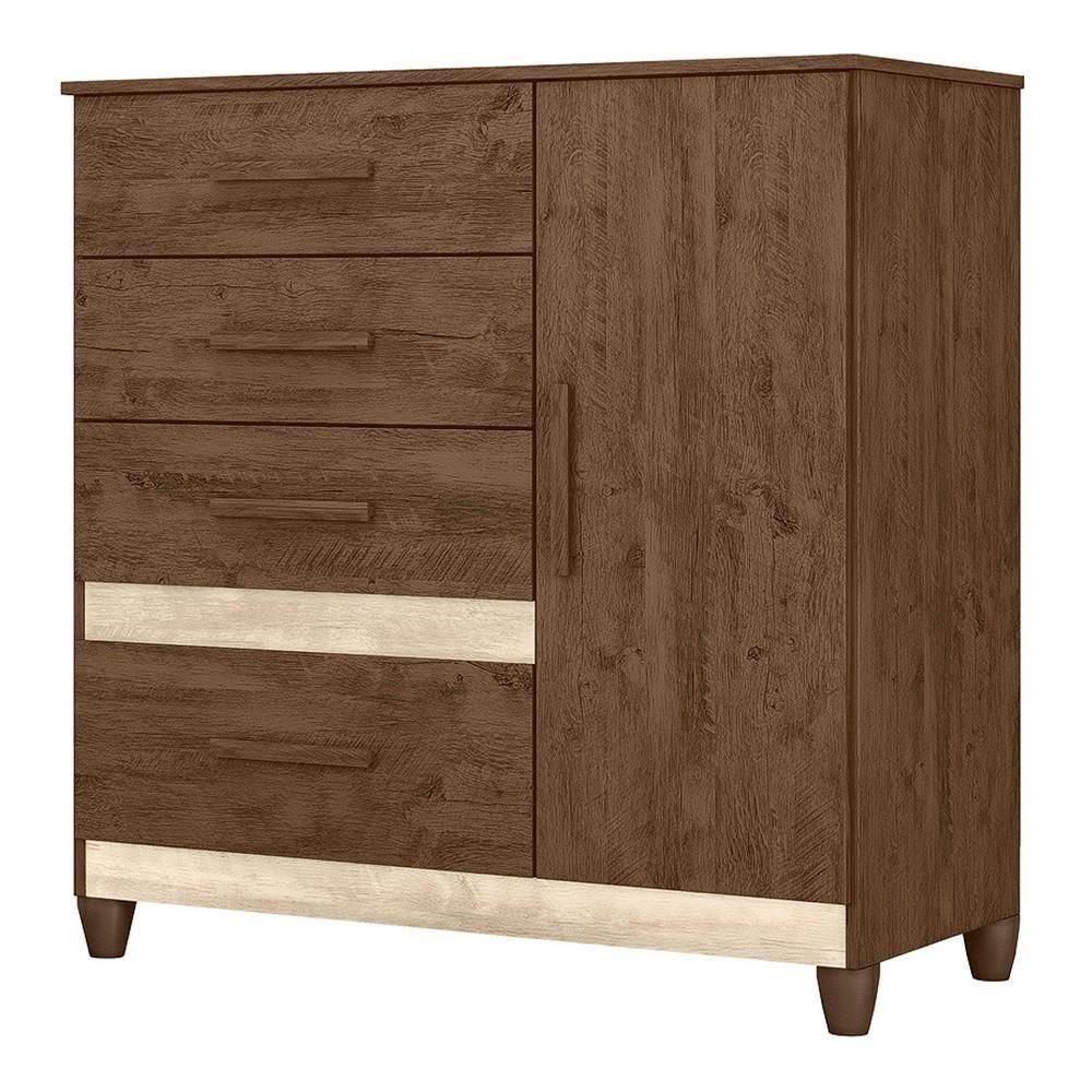 Cômoda Sapateira Vênus 1 Porta e 4 Gavetas Flex Castanho Wood Avelã ...