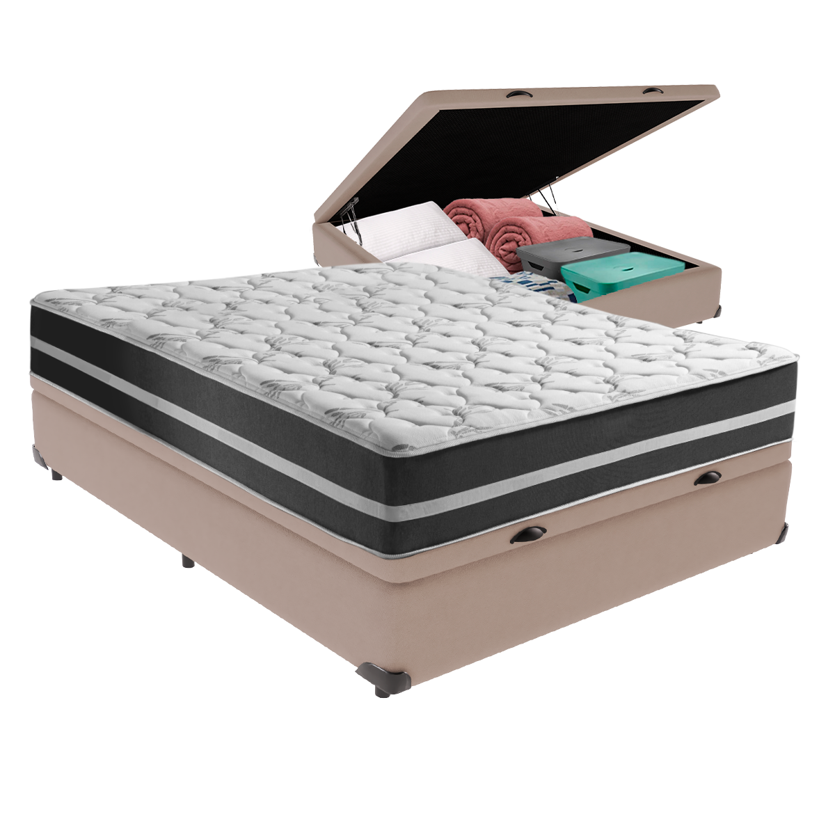 Cama + Box Baú Viúva Bege Classic Black Molas Ensacadas 128x188 ...