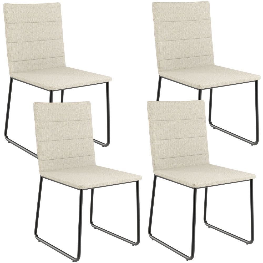 Kit 04 Cadeiras Decorativa Estofada para Sala de Jantar Preto Maya L02 Linho Champagne - Lyam ...