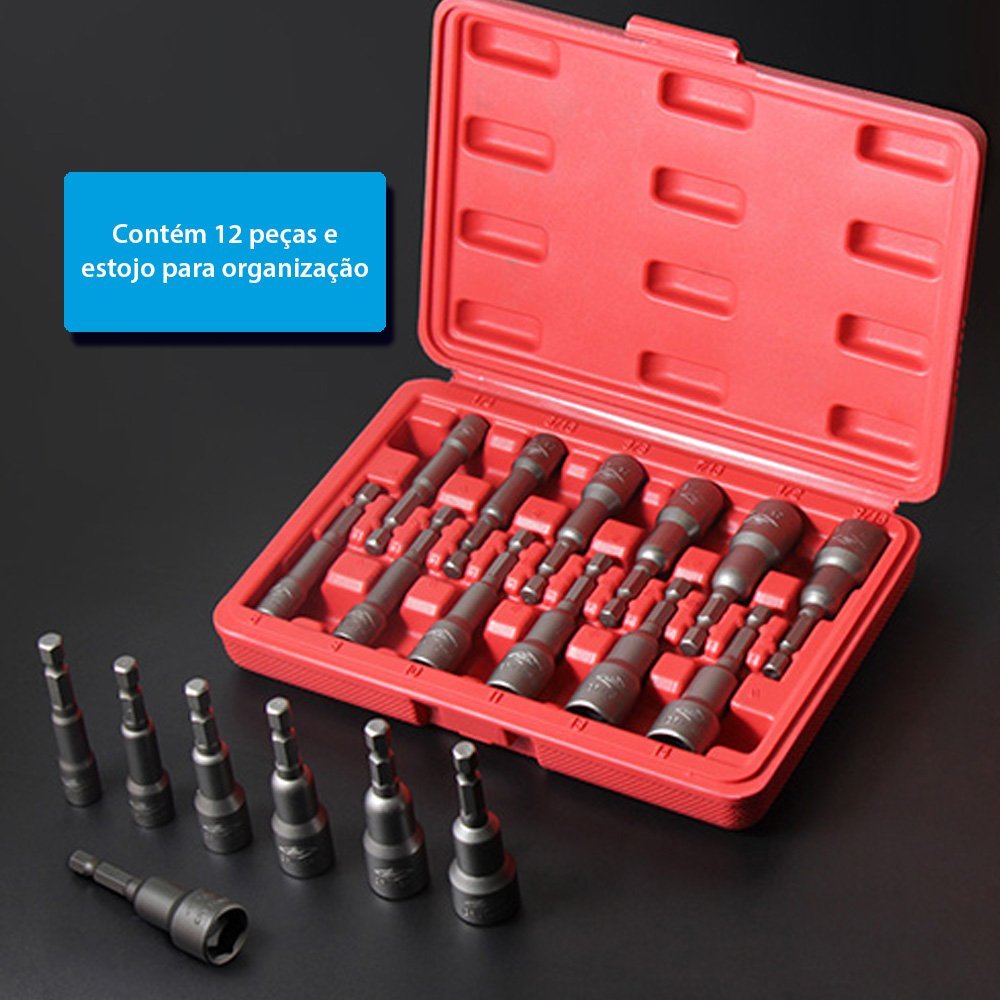 Kit 12 Soquetes Canhão 6 a 14mm + 10 Ponteiras Parafusadeira ...