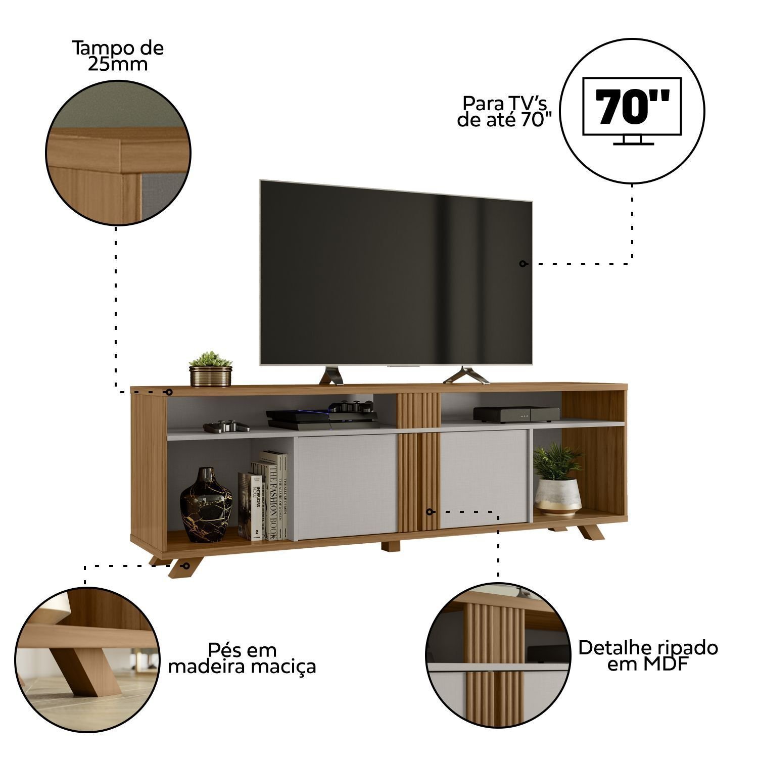 Rack para TV até 70 Polegadas NT 1320 2 Portas | MadeiraMadeira